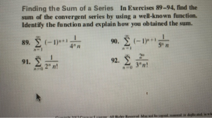 Solved Finding the Sum of a Series In Exercises 89-94, find | Chegg.com