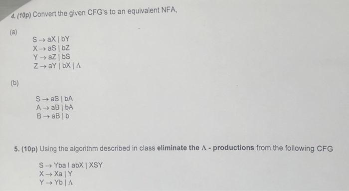 Solved 4 10p Convert The Given Cfgs To An Equivalent 