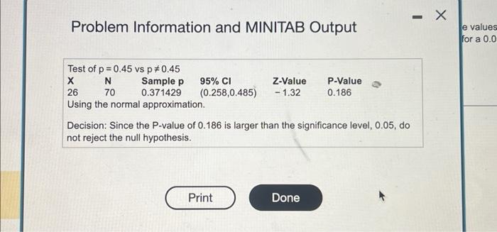Solved Problem Information and MINITAB OutputFor a large | Chegg.com