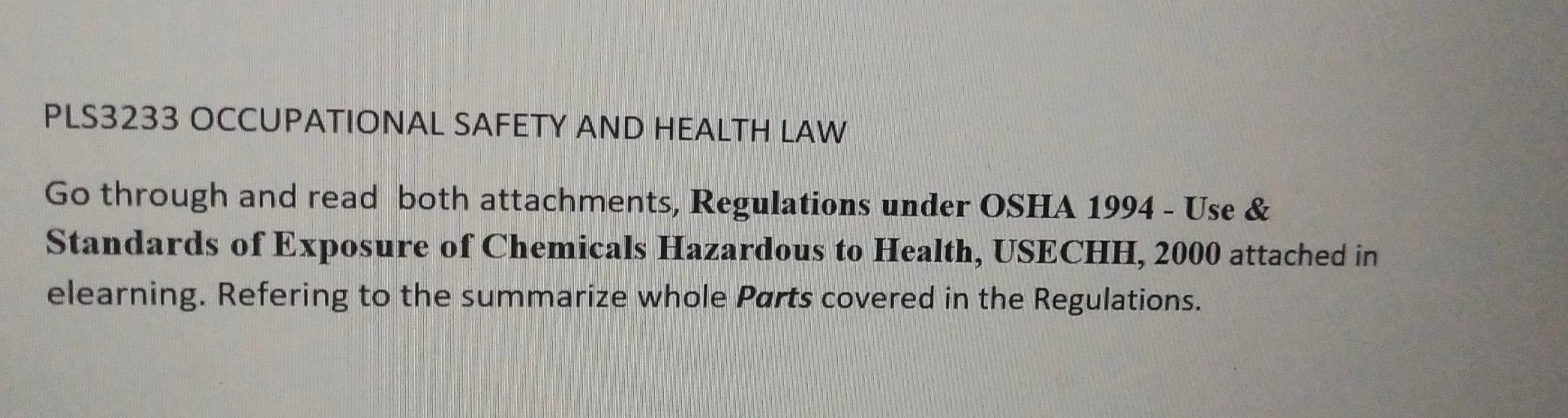 Solved PLS3233 OCCUPATIONAL SAFETY AND HEALTH LAW Go through | Chegg.com