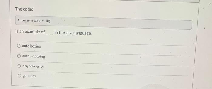 Solved The Code Integer Myint 10 Is An Example Of In The