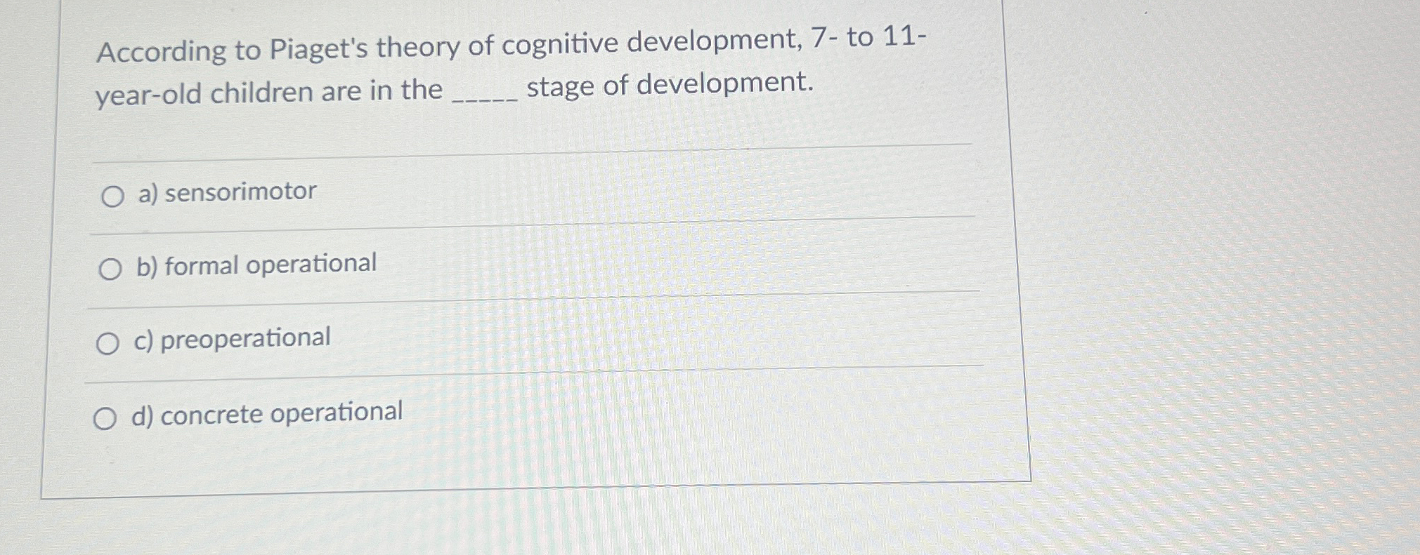 Solved According to Piaget's theory of cognitive | Chegg.com