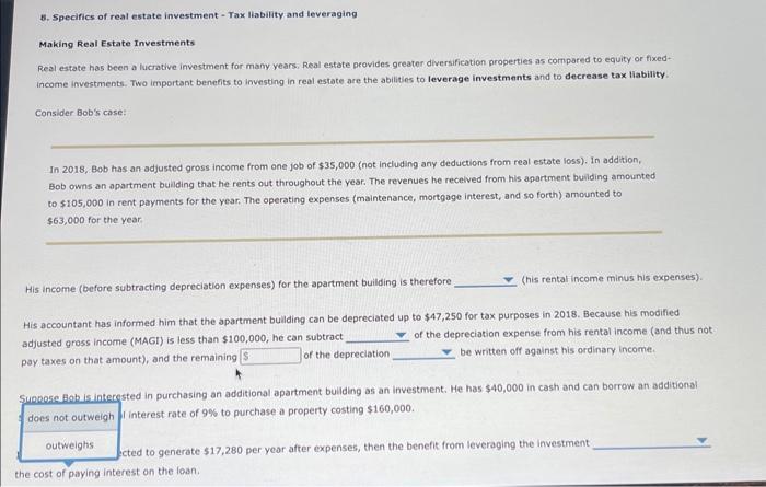 Solved 8. Specifics of real estate investment - Tax | Chegg.com