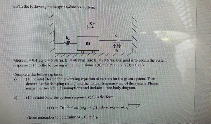 Solved Given the following mass-spring-damper system: where | Chegg.com