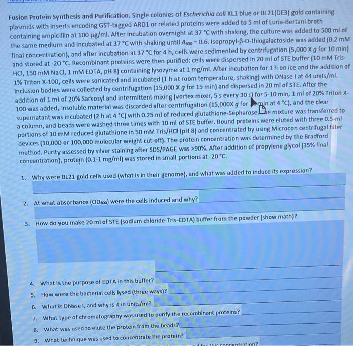 Solved Fusion Protein Synthesis and Purification. Single | Chegg.com