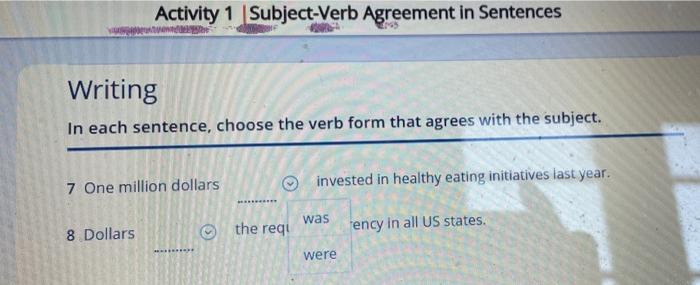 Solved Activity 1 Subject-Verb Agreement in Sentences | Chegg.com