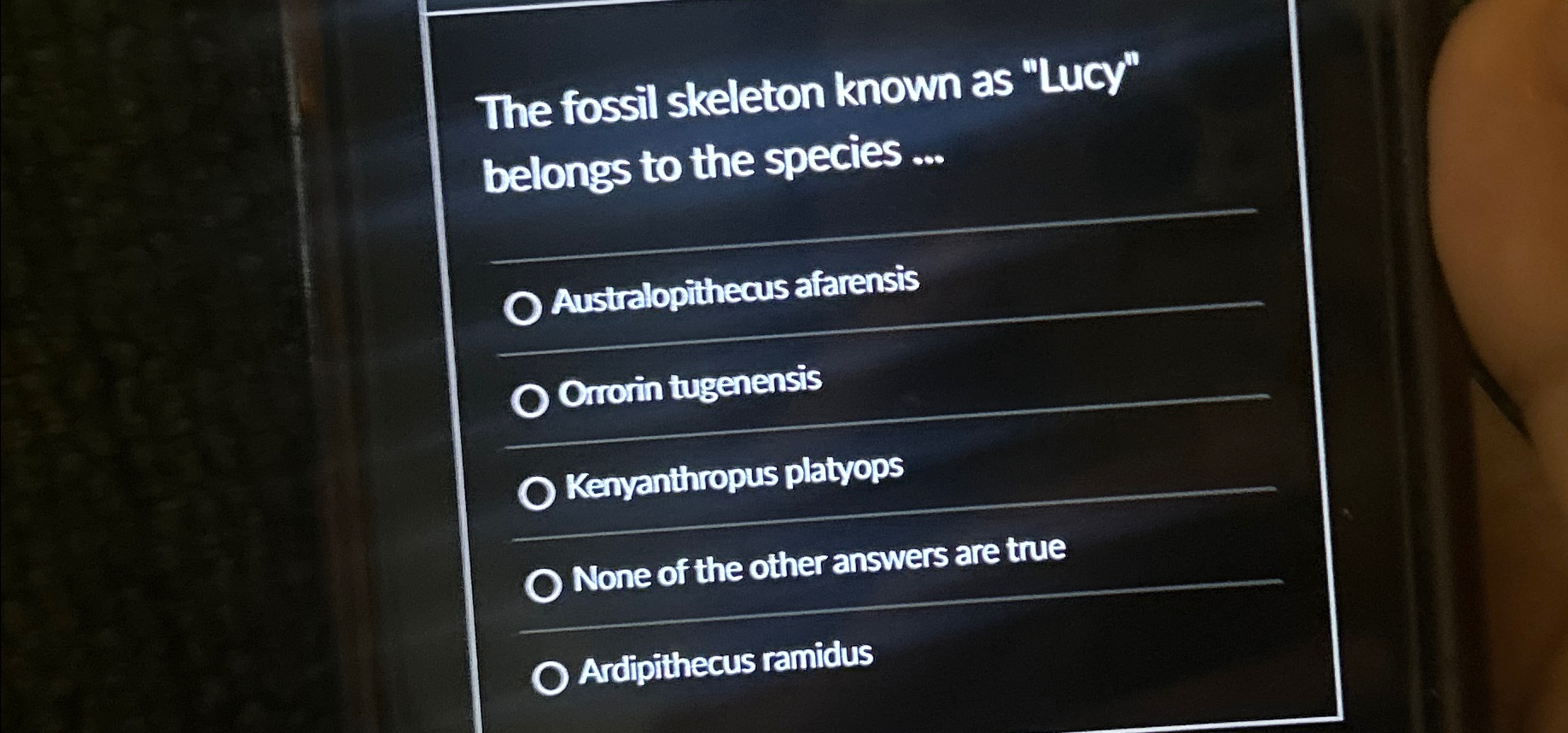 Solved The fossil skeleton known as "Lucy" belongs to the | Chegg.com