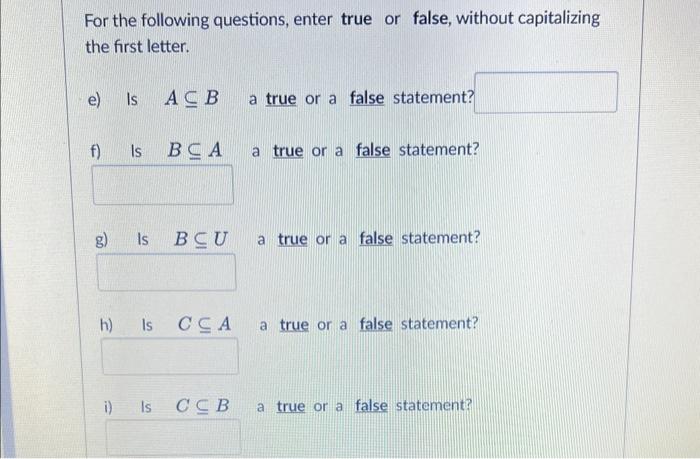 Solved Given the following sets: | Chegg.com