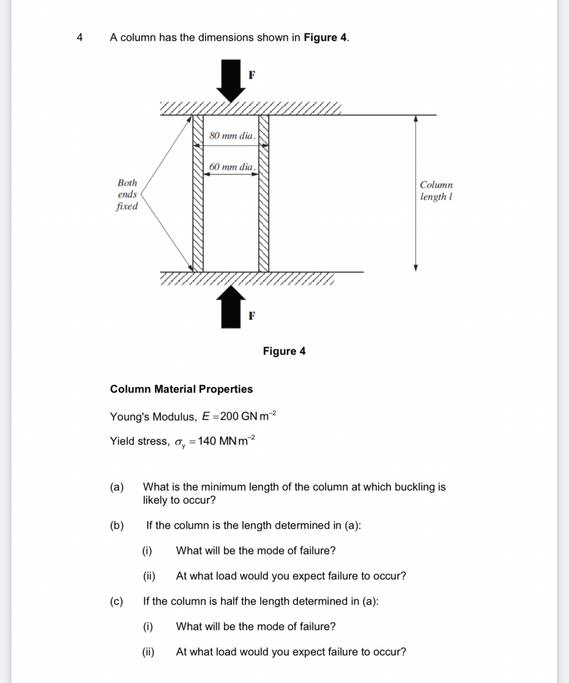 Solved 4A column has the dimensions shown in Figure 4.Figure | Chegg.com