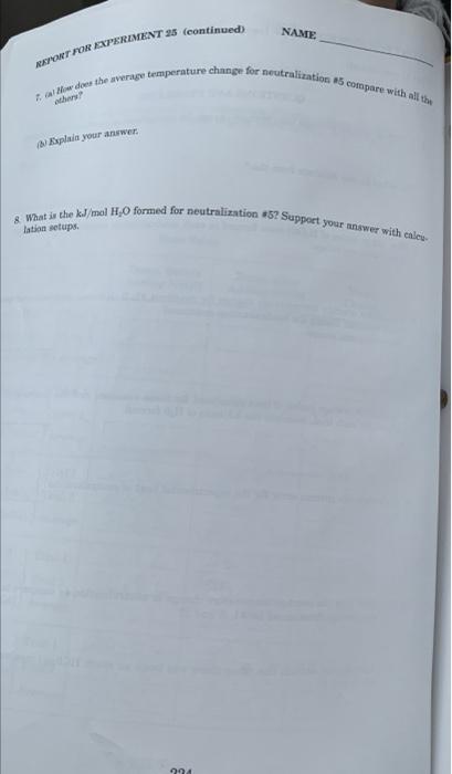 NAME REPORT FOR EXPERIMENT 25 (continued) (Part | Chegg.com