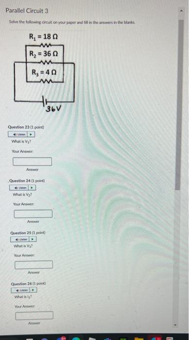 Solved Parallel Circuit 3 Solve the following circuit on | Chegg.com
