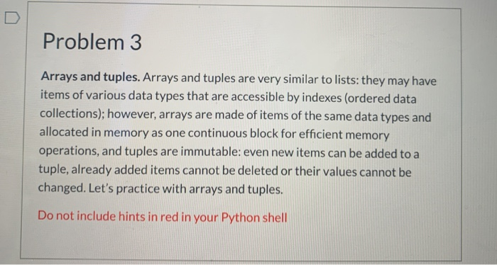 Solved Problem 3 Arrays And Tuples Arrays And Tuples Are