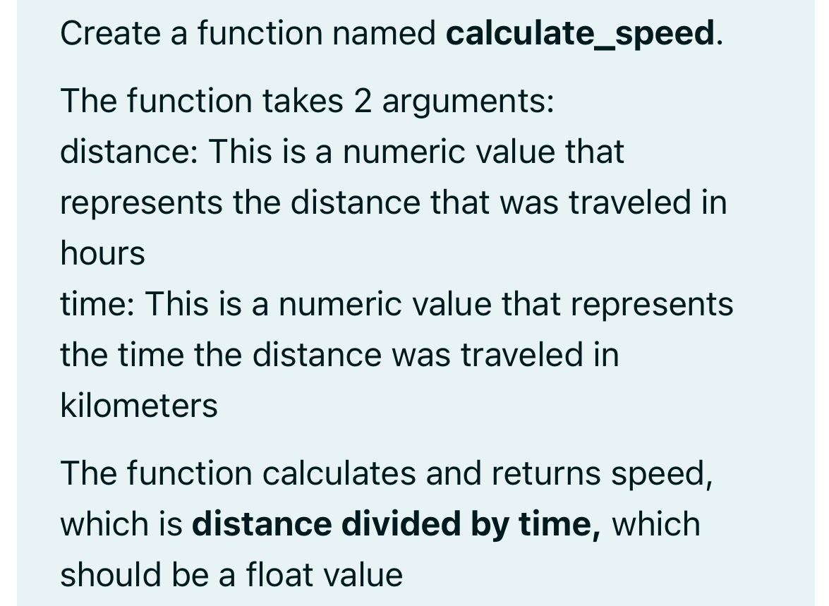 Solved Create a function named calculate_speed.The function | Chegg.com
