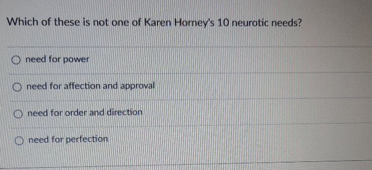 Solved Which of these is not one of Karen Horney's 10 | Chegg.com