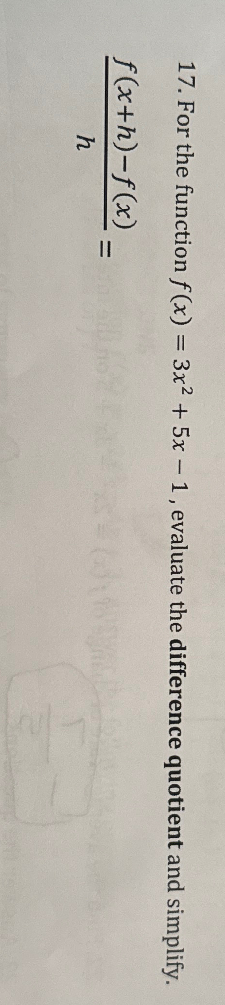 Solved For the function f(x)=3x2+5x-1, ﻿evaluate the | Chegg.com