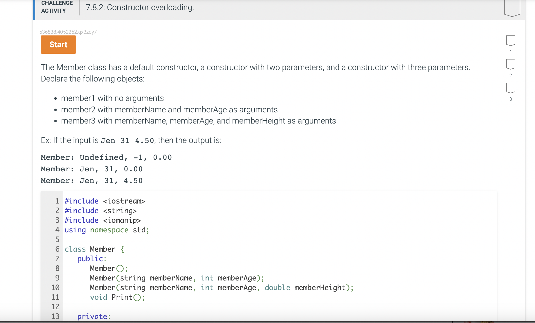 Solved The Member class has a default constructor, a | Chegg.com