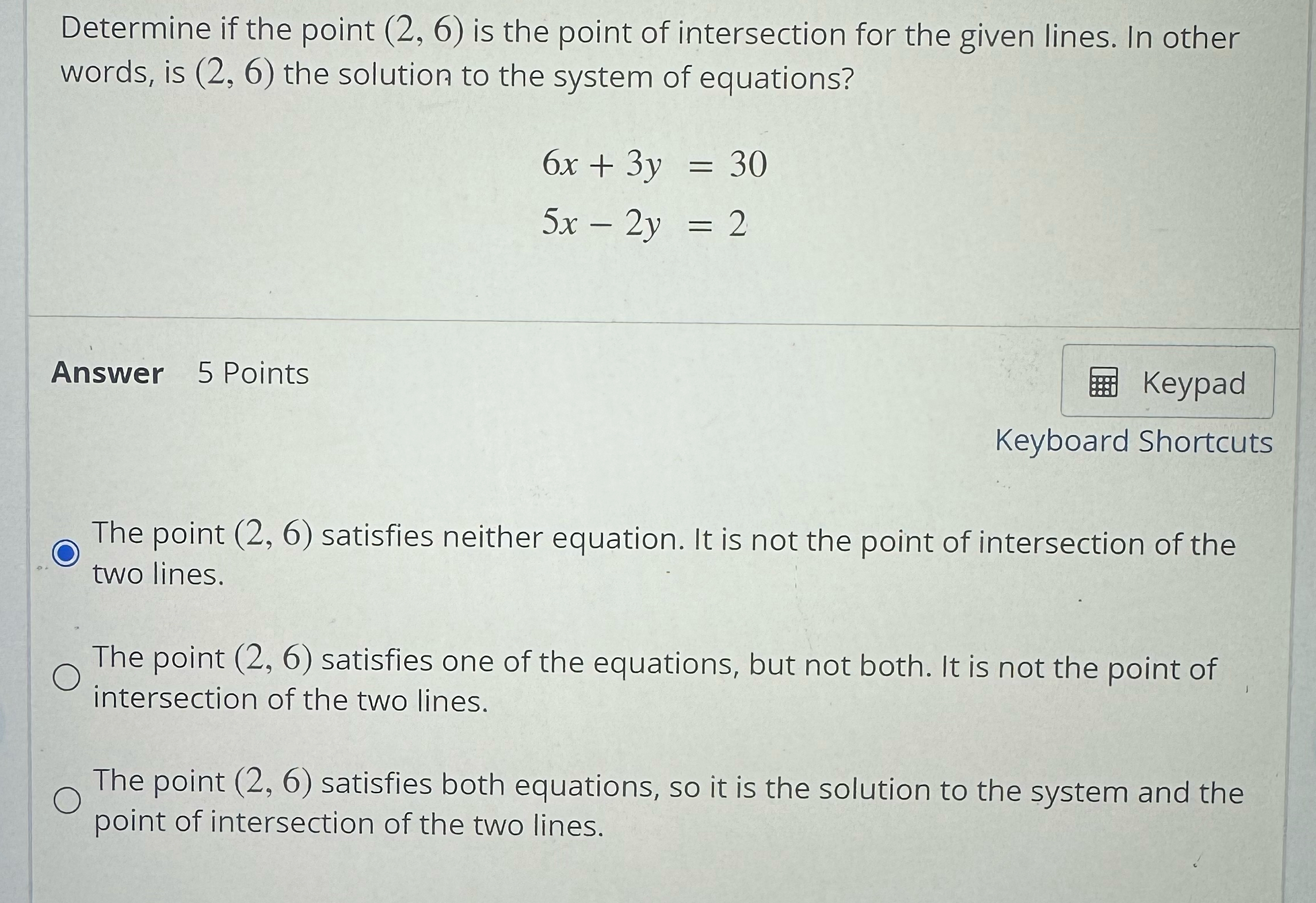 Solved Determine if the point (2,6) ﻿is the point of | Chegg.com