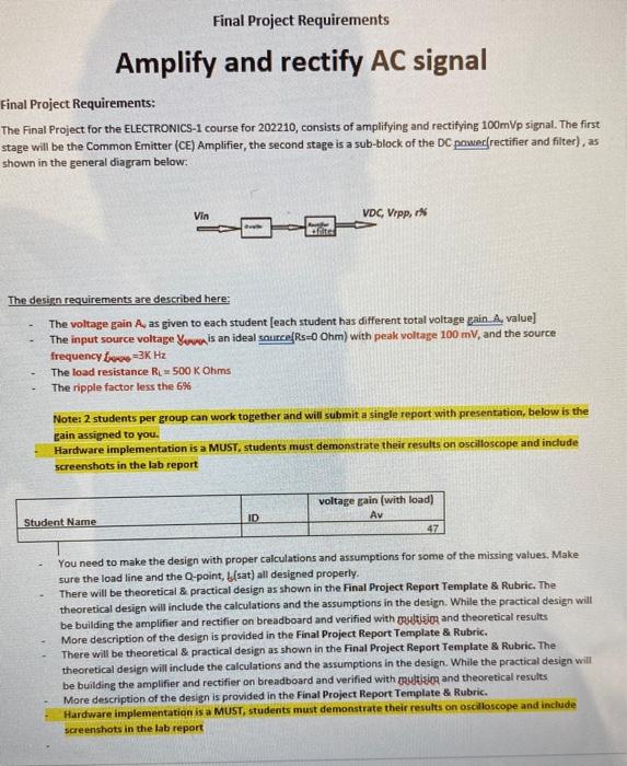 Solved Amplify and rectify AC signal tinal Project | Chegg.com