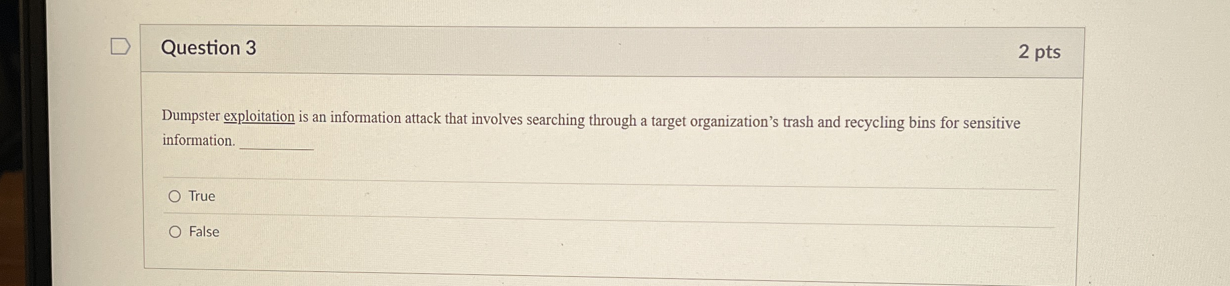 Solved Question 32 ﻿ptsDumpster exploitation is an | Chegg.com