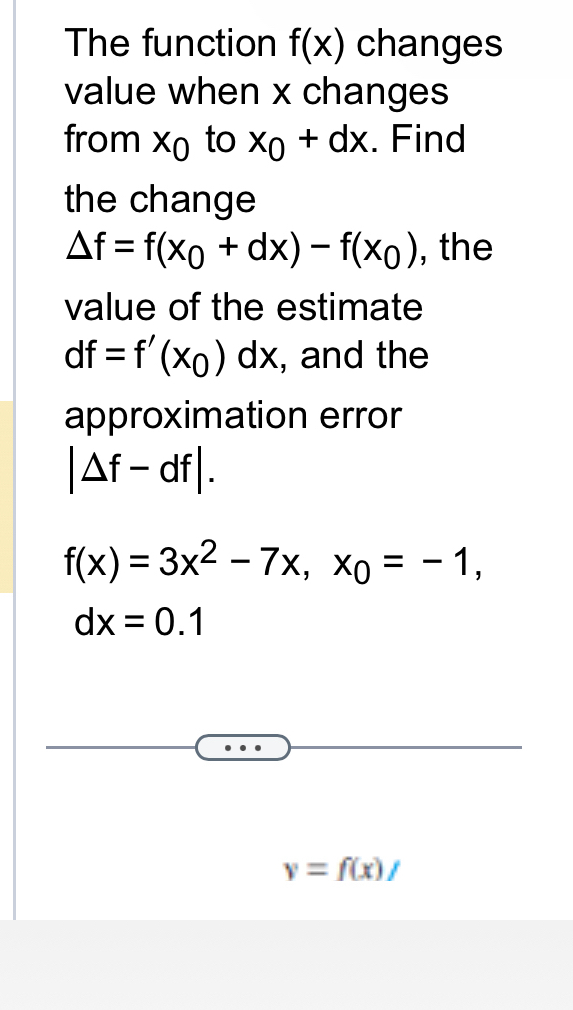 Solved The function f(x) ﻿changes value when x ﻿changes from | Chegg.com