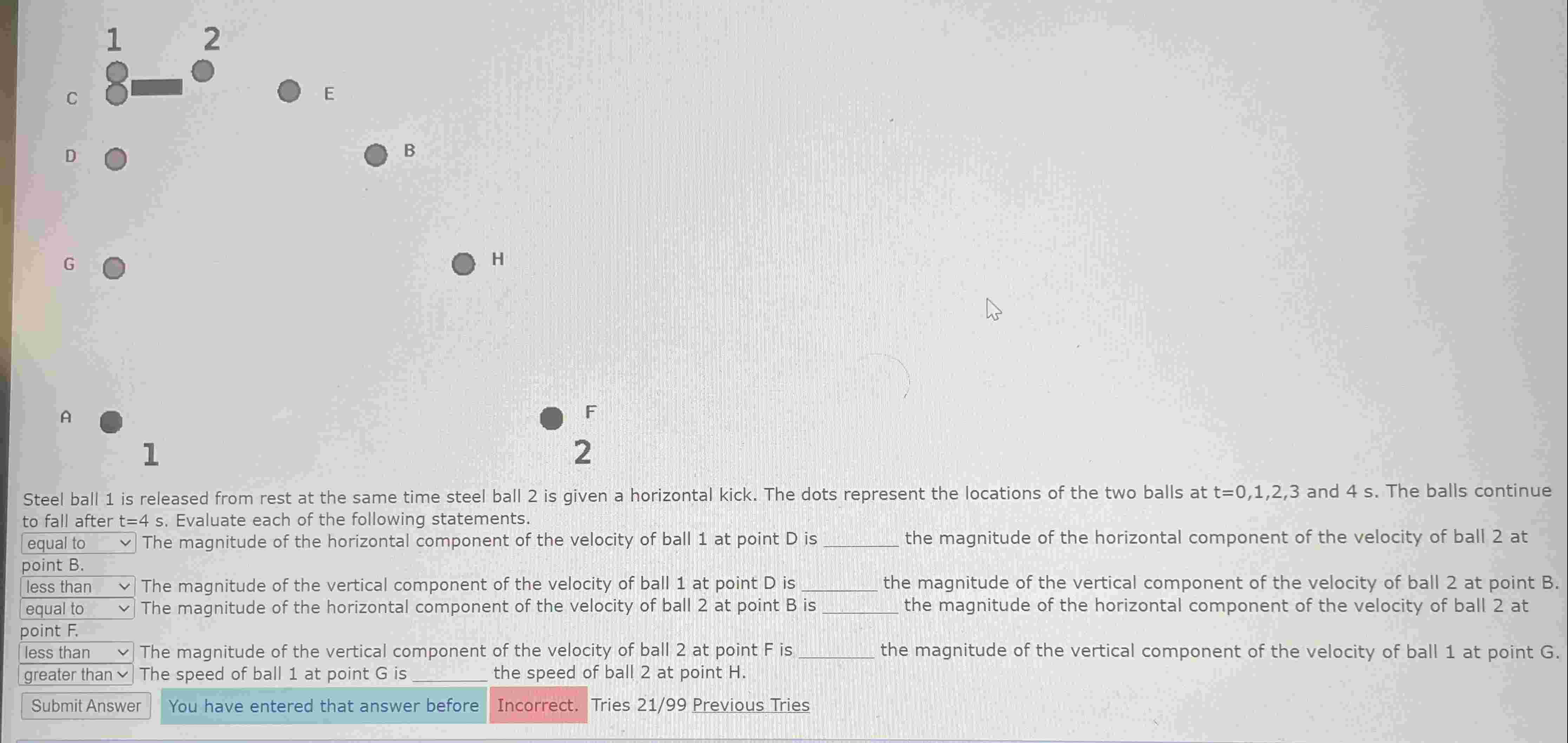Solved Steel ball 1 ﻿is released from rest at the same time | Chegg.com