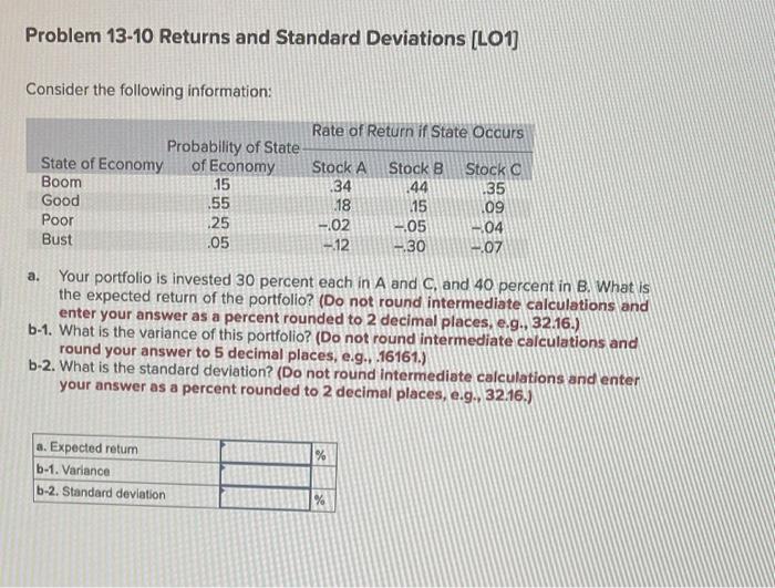Solved Problem 13-10 Returns and Standard Deviations [LO1] | Chegg.com