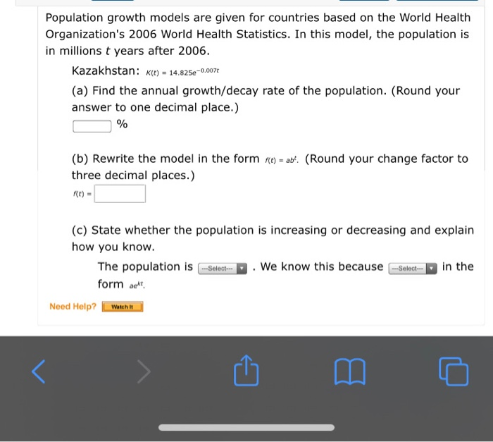 Solved Population growth models are given for countries | Chegg.com