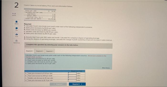 Required: a. 50 ter price incerases by 5560 per cave | Chegg.com