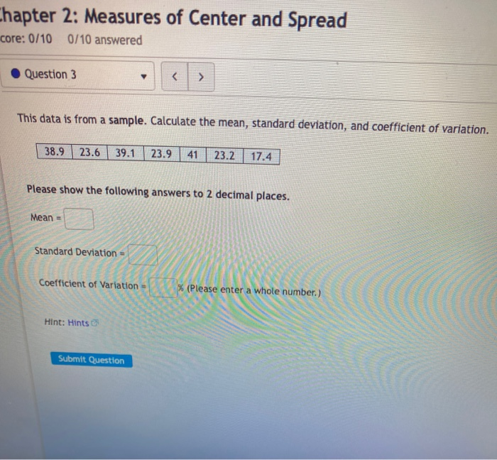 Solved Chapter 2: Measures of Center and Spread core: | Chegg.com