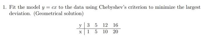 Solved 1. Fit the model y = cx to the data using Chebyshev's | Chegg.com