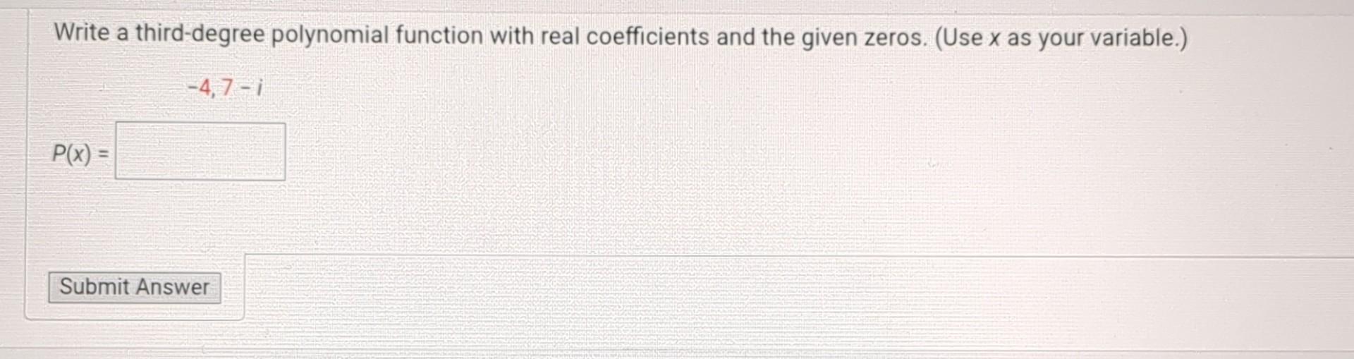 Solved write a third degree polynomial function with the | Chegg.com