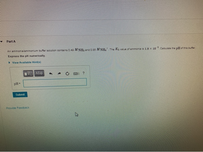 Solved Part A An ammonia ammonium buffer solution contains | Chegg.com