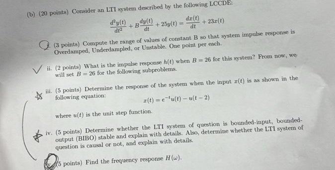 Solved (b) (20 points) Consider an LTI system described by | Chegg.com
