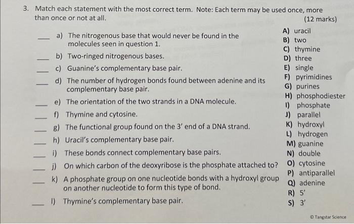 Solved 3. Match each statement with the most correct term. | Chegg.com