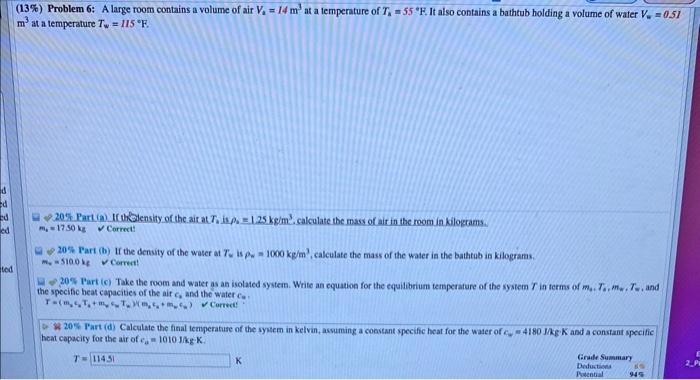 Solved (13\%) Problem 6: A large room contains a volume of | Chegg.com