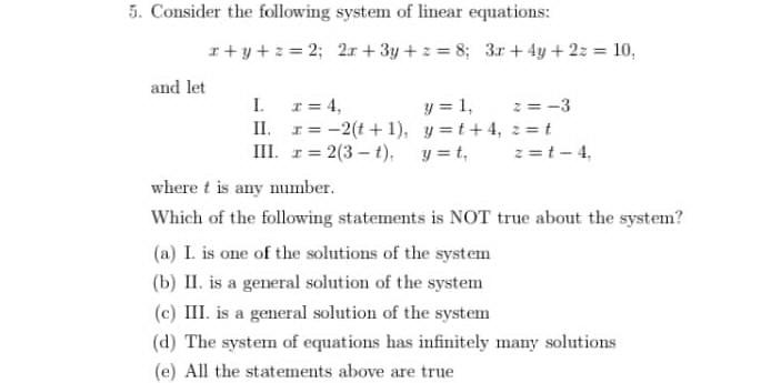 Solved 5. Consider the following system of linear equations: | Chegg.com