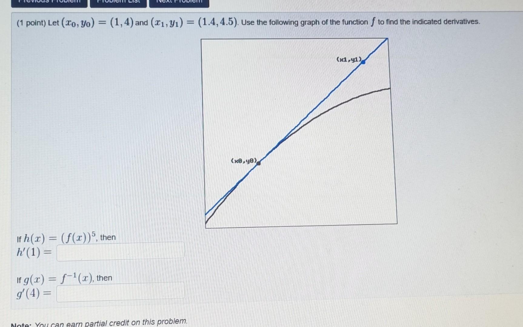 Solved (1 point) Let (x0,y0)=(1,4) and (x1,y1)=(1.4,4.5). | Chegg.com