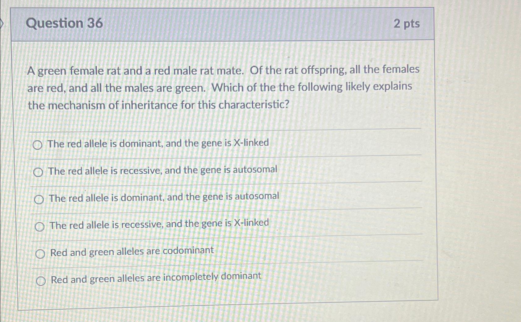 Solved Question 362 ﻿ptsA green female rat and a red male | Chegg.com