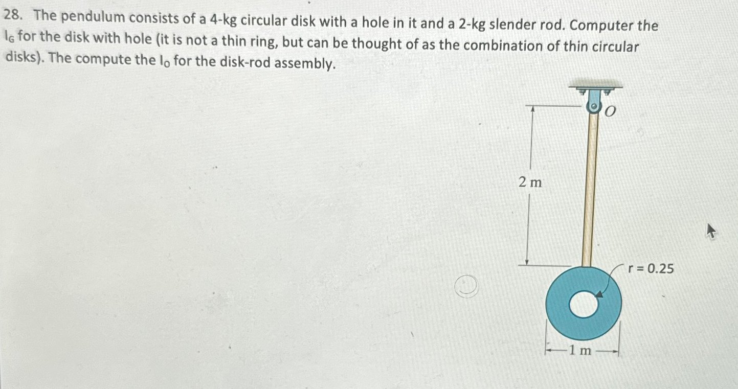 Solved The pendulum consists of a 4-kg circular disk with a | Chegg.com Solved The pendulum consists of a 4-kg circular disk with a | Chegg.com