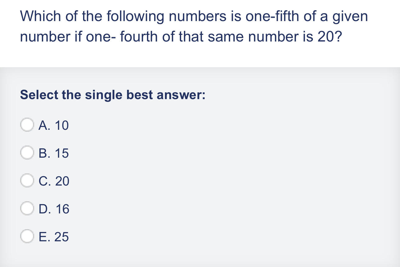 Solved Which of the following numbers is one-fifth of a | Chegg.com