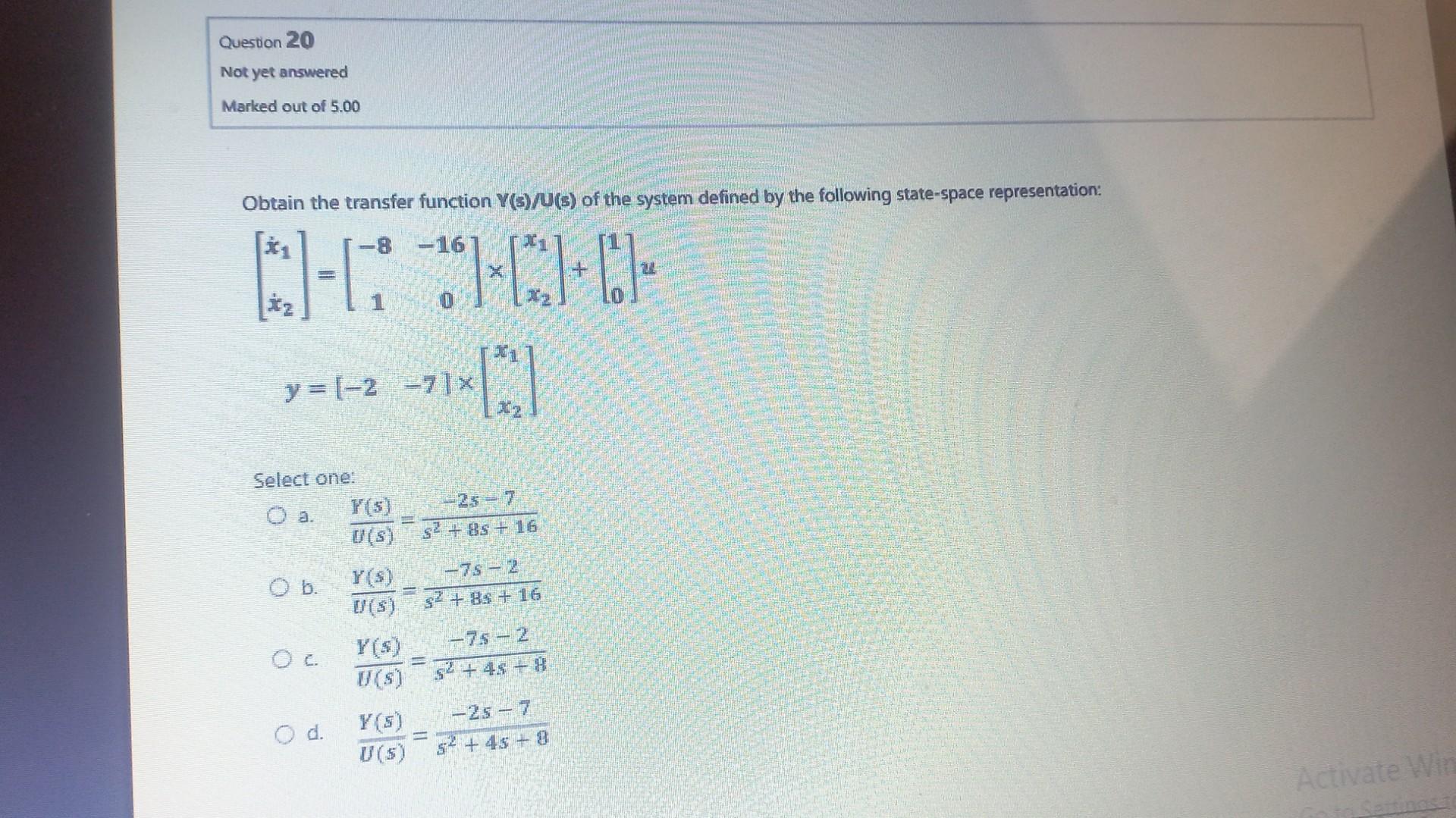 Solved Obtain the transfer function Y(Y)/U(s) of the system | Chegg.com