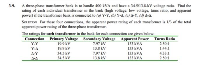 Solved A three-phase transformer bank is to handle 400kVA | Chegg.com