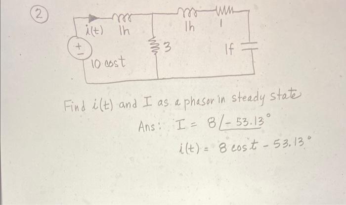 Solved Find i(t) and I as a phasor in steady state Ans: | Chegg.com