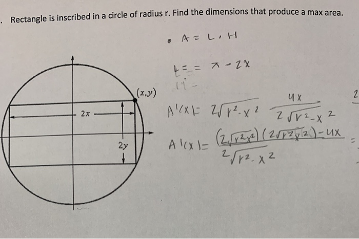 Solved Rectangle is inscribed in a circle of radius r. Find | Chegg.com
