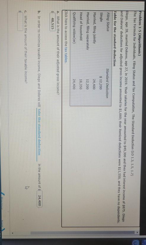 Solved Problem 1-5 (Algorithmic) The Tax Formula for | Chegg.com