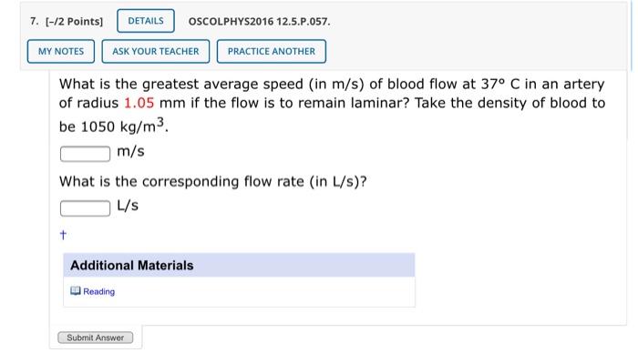 Solved What is the greatest average speed (in m/s) of blood | Chegg.com