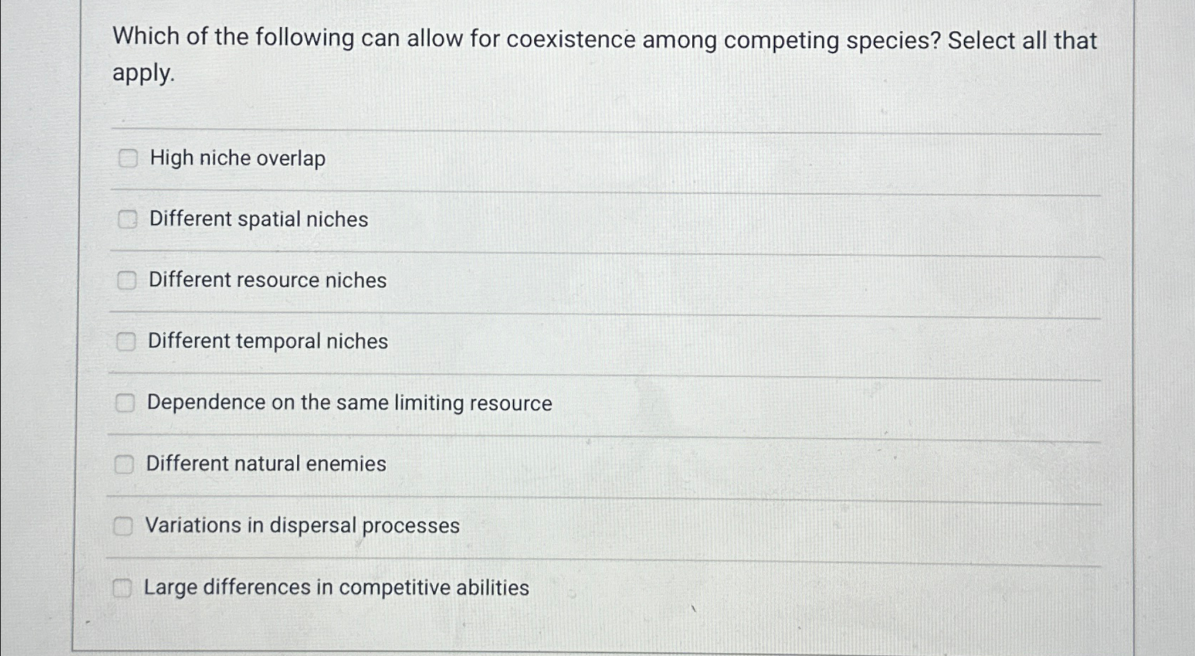 Solved Which of the following can allow for coexistence | Chegg.com