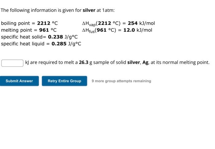 Solved The following information is given for silver at 1 | Chegg.com