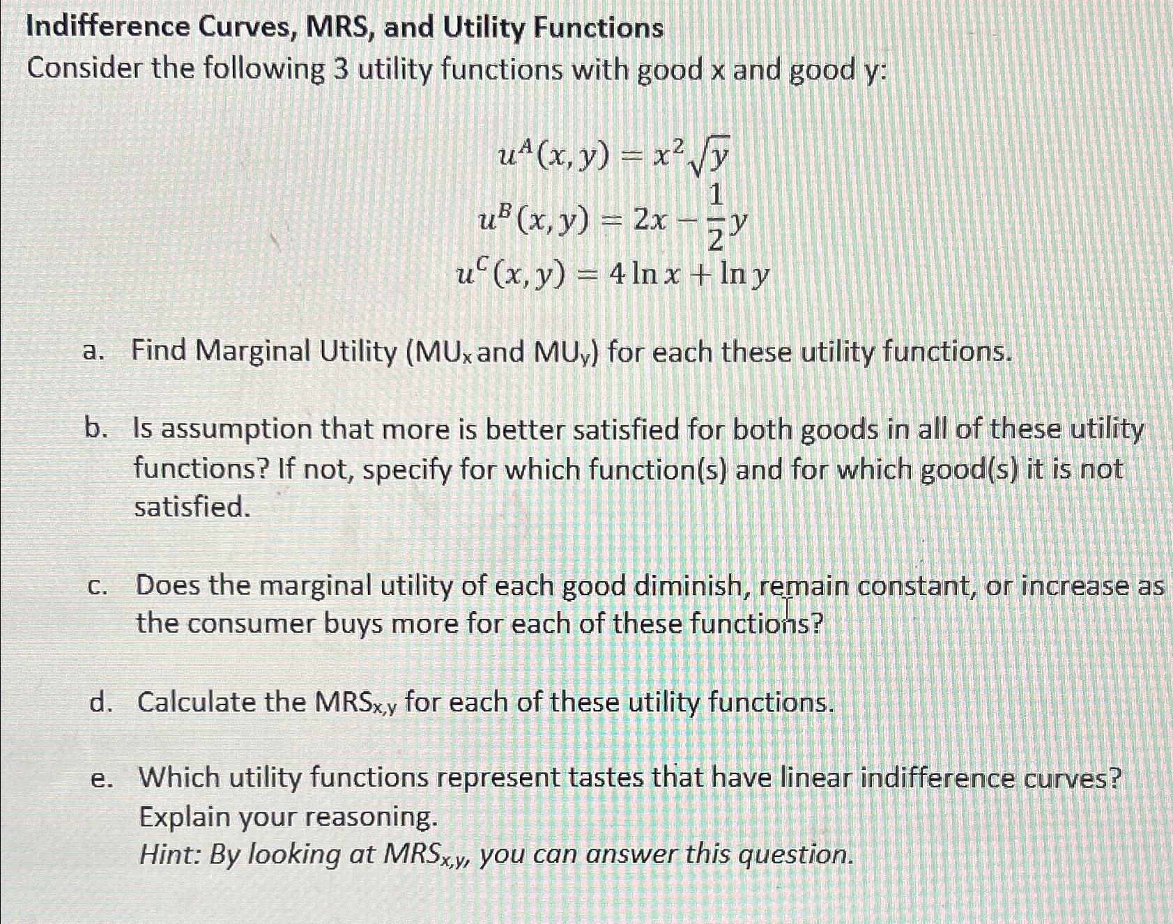 Solved Indifference Curves, MRS, ﻿and Utility | Chegg.com