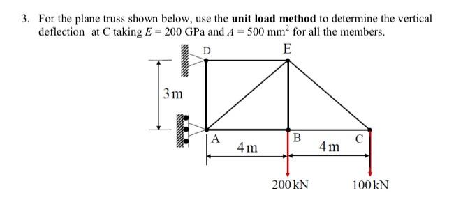 Solved 3. For the plane truss shown below, use the unit load | Chegg.com